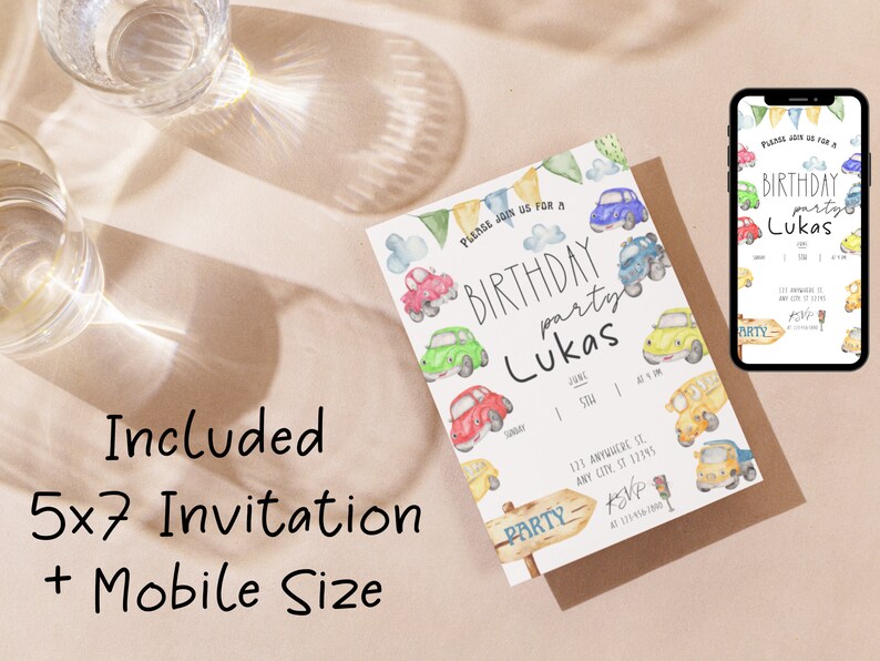 Car Invitations, Transport Invitation, Transportation Birthday Invites ...