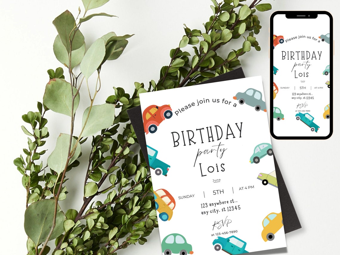 Car Invitations, Transport Invitation, Transportation Birthday Invites ...
