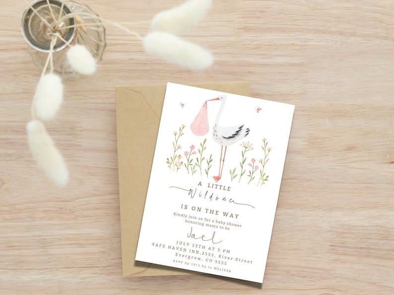 Stork Baby Shower Invitation Template Boho Baby Shower - Etsy