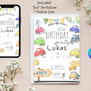 Car Invitations, Transport Invitation, Transportation Birthday Invites ...