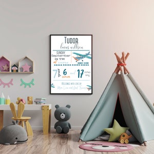 Baby Boy Birth Announcement Airplane Pilot Theme Nursery Wall Art ...