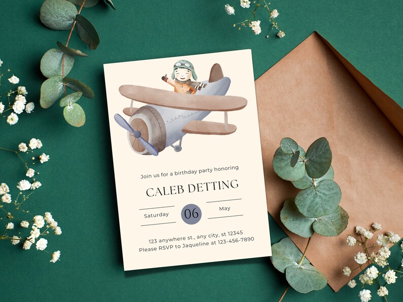 Modern Plane Invitation, Airplane Birthday Invitation Template,airplane ...