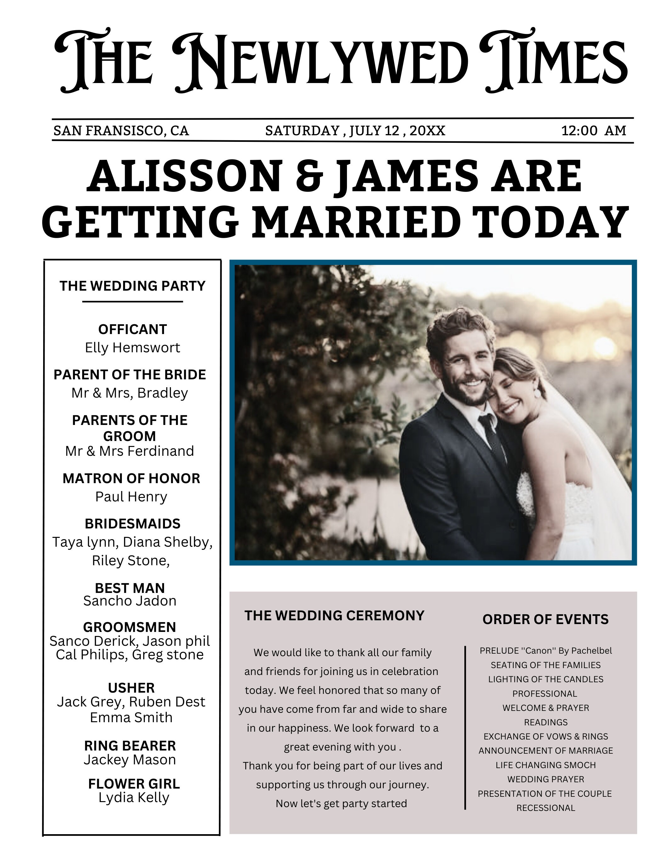 Editable Wedding Newspaper Program Newspaper Wedding Program - Etsy