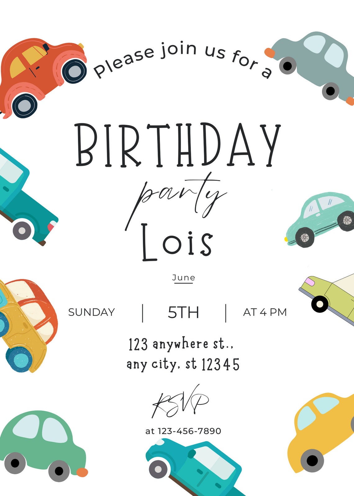 Car Invitations, Transport Invitation, Transportation Birthday Invites ...