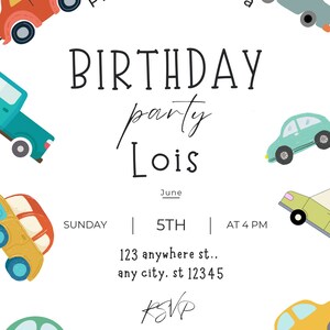 Car Invitations, Transport Invitation, Transportation Birthday Invites ...