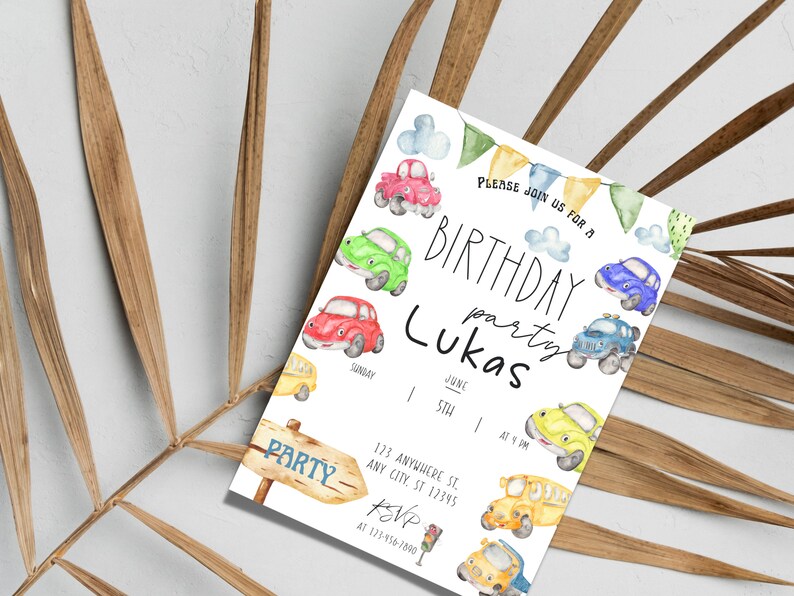 Car Invitations, Transport Invitation, Transportation Birthday Invites ...