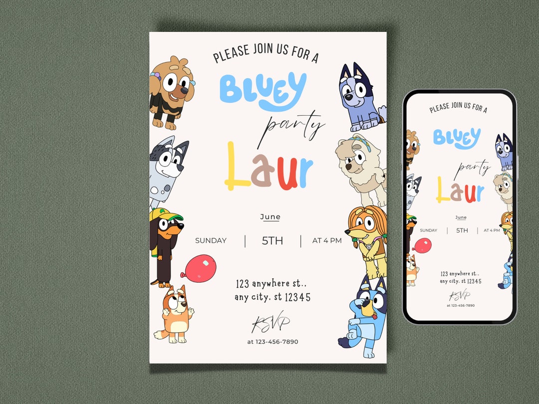 Bluey Kids Invite Evite Card Bluey Editable Birthday - Etsy