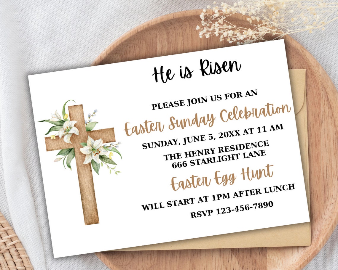 Christian Easter Invitation Easter Brunch Invitation Easter He Has ...