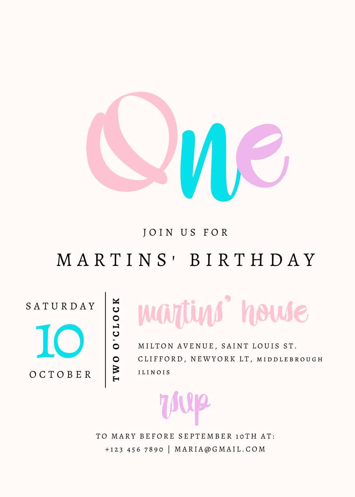 Minimalist Birthday Invitation Template, Modern Birthday Invite, Kid ...