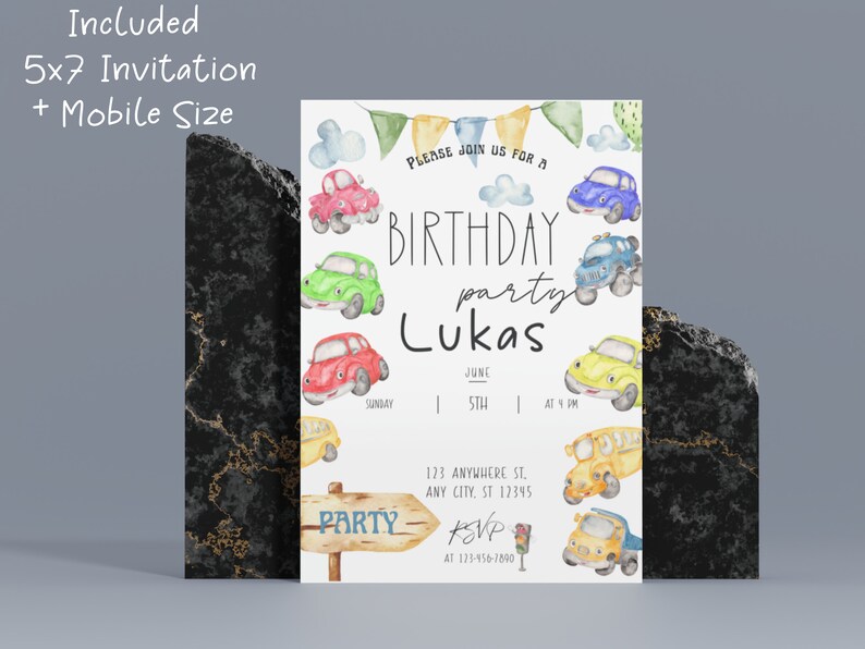 Car Invitations, Transport Invitation, Transportation Birthday Invites ...