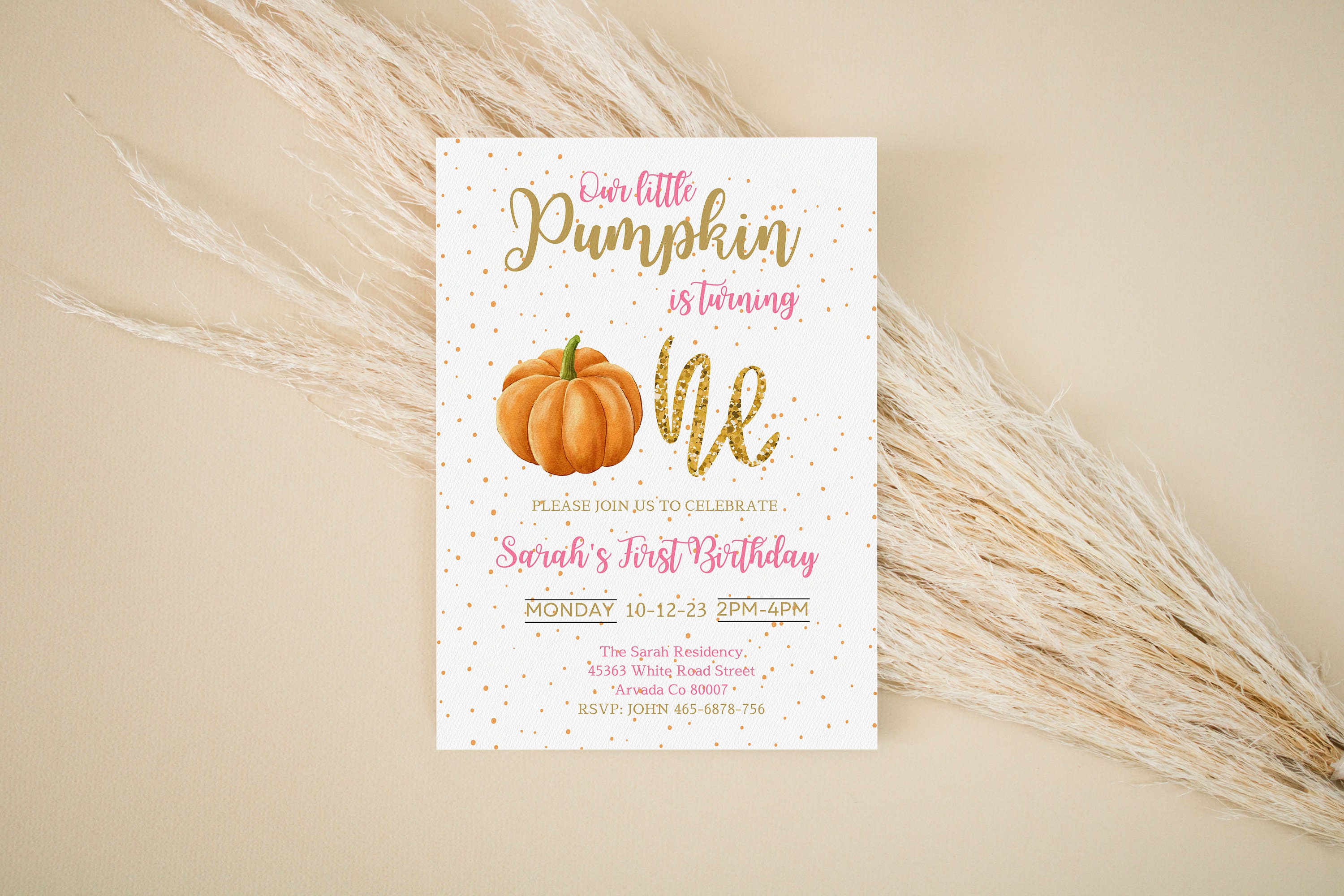 EDITABLE Pumpkin 1st Birthday Invitation Boho Girl Pumpkin - Etsy