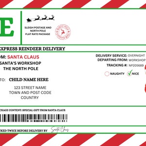 EDITABLE Shipping Label, North Pole Delivery Tags, Santa Mail, Official ...