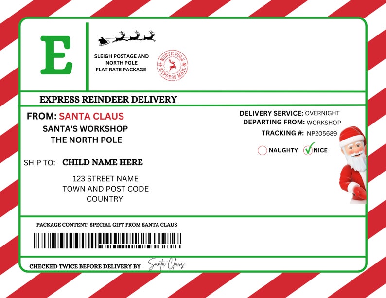 EDITABLE Shipping Label, North Pole Delivery Tags, Santa Mail, Official ...