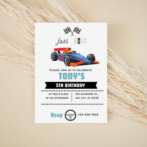 Editable Electronic Fast FIVE Birthday Invitation Race Car Birthday ...