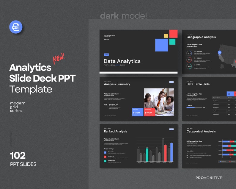 Data Analytics Powerpoint Template (dark Mode) | Business Analysis Slide Layouts | Editable ...
