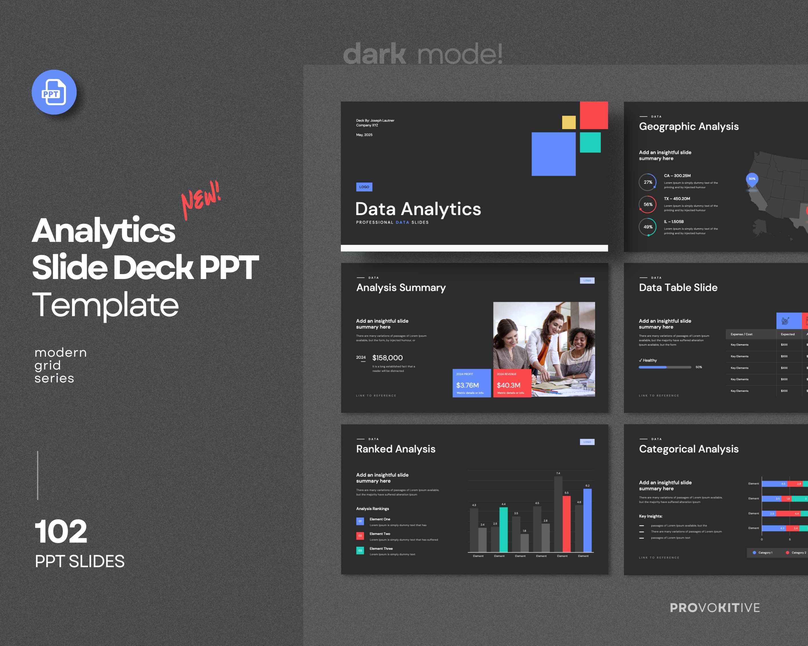 Data Analytics Powerpoint Template dark Mode Business Analysis Slide ...