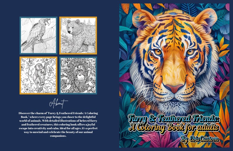 Furry & Feathered Friends: A Coloring Book for Adults 60 Coloring ...