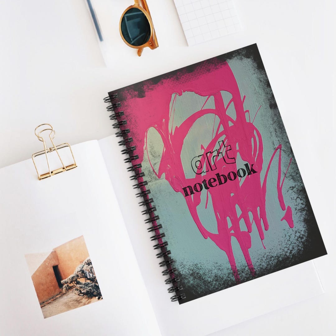 Dark Pink Paint Drip Spiral Notebook: Charcoal Dust Design, Ruled Pages ...
