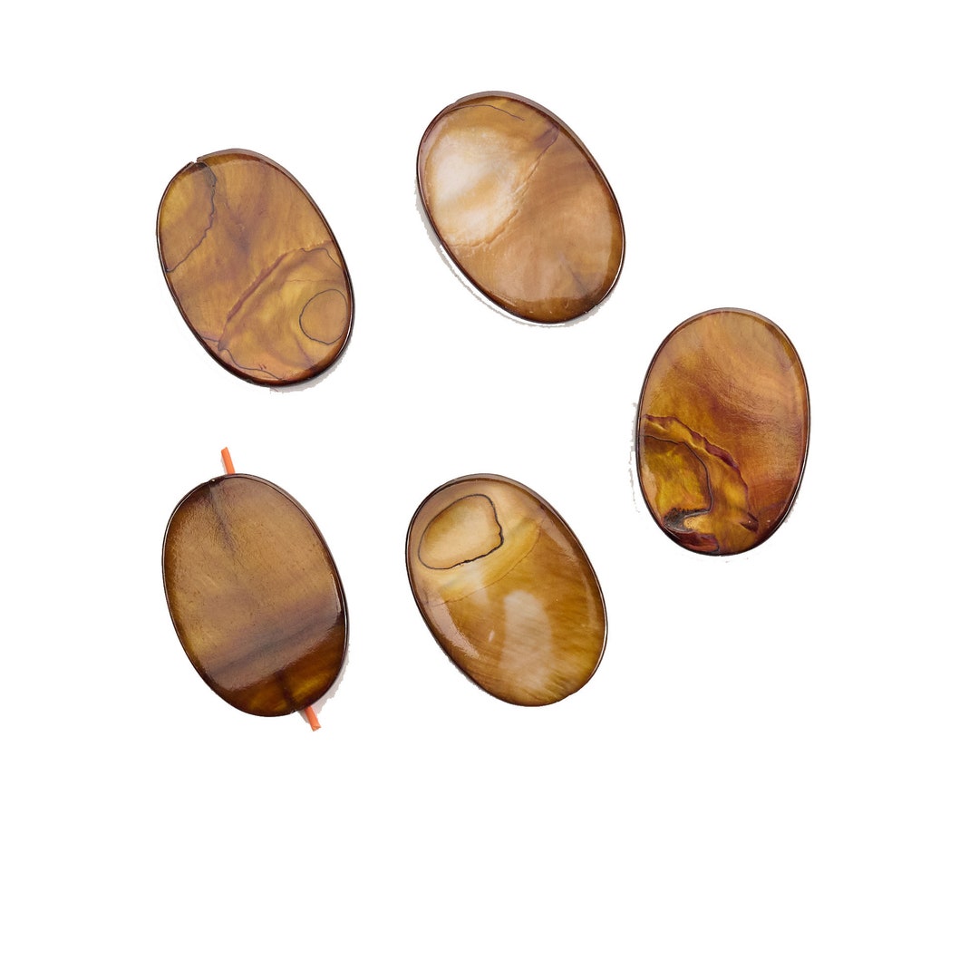 Dyed Brown Mother of Pearl Flat Oval or Flat Rectangle Bead 35mm (four ...