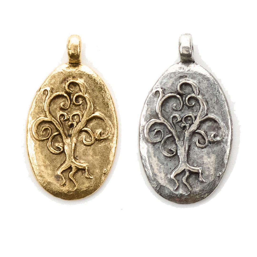 Tree of Life Oval Pendant Charm. Gold or Silver Plated Pewter 22x40mm ...