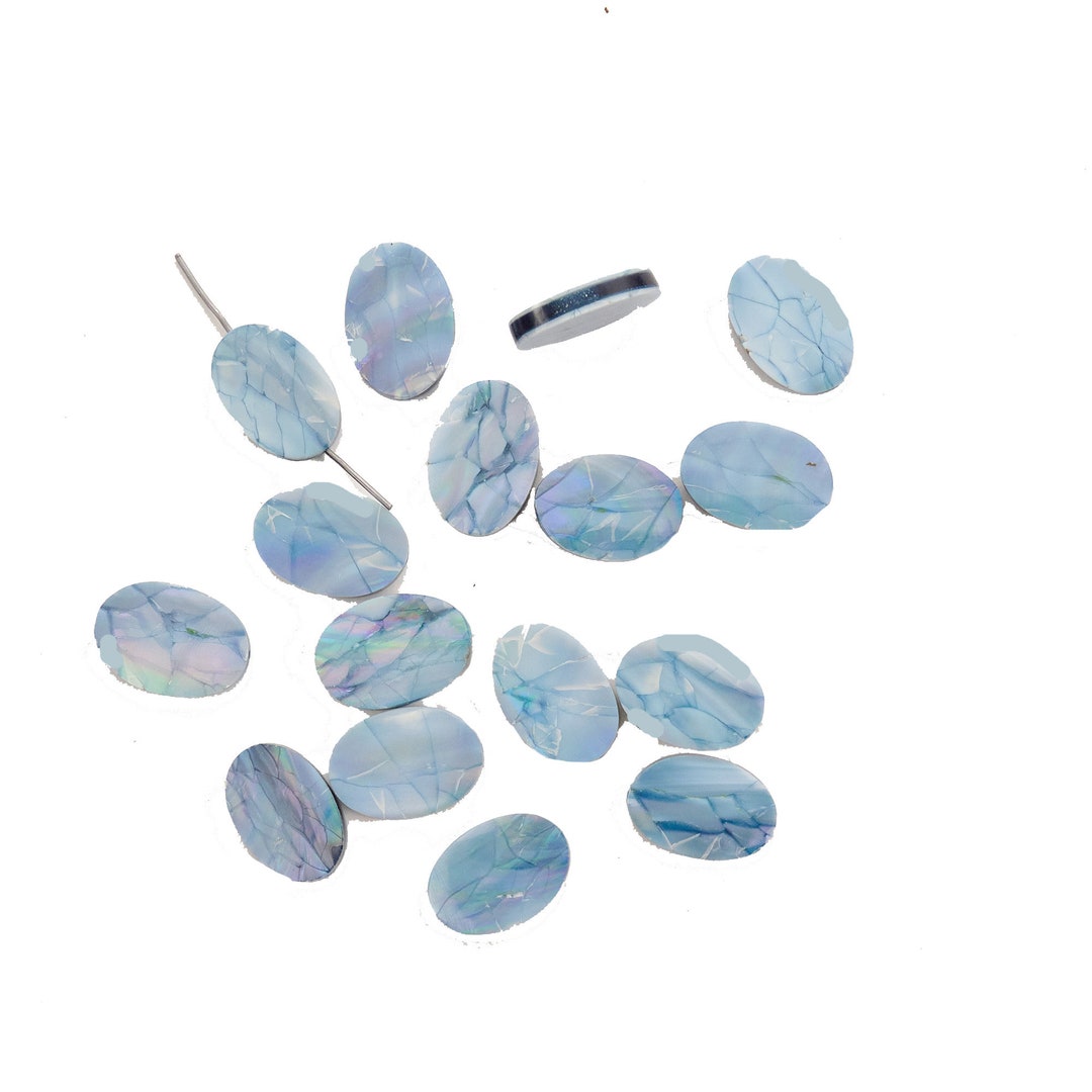 Flat Oval Crackle Shell Mother of Pearl Bead - Blue Pink Yellow ...