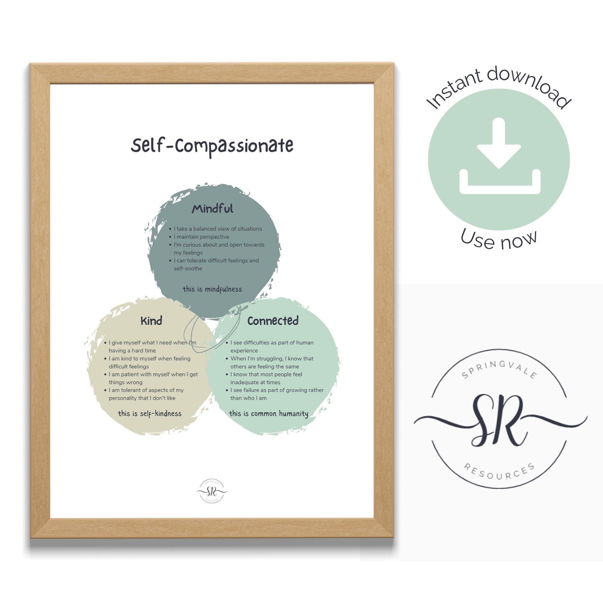 Self-compassionate: Self-compassion Poster - Therapy Poster - Mental ...