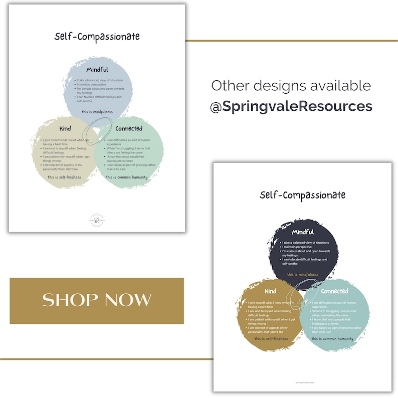 Self-compassionate: Self-compassion Poster - Therapy Poster - Mental ...