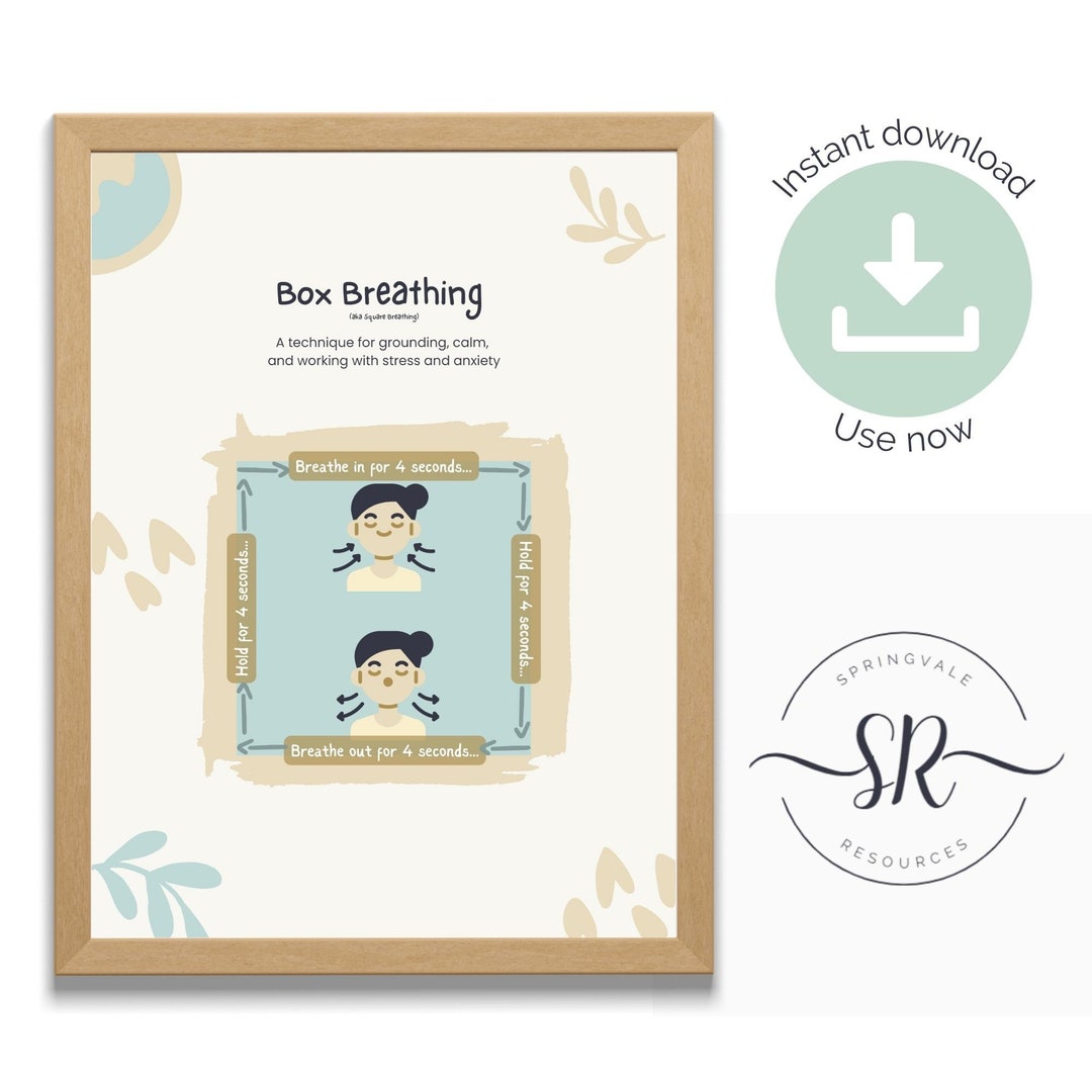 Box Breathing Poster: Therapy Poster - Mental Health Poster - School ...