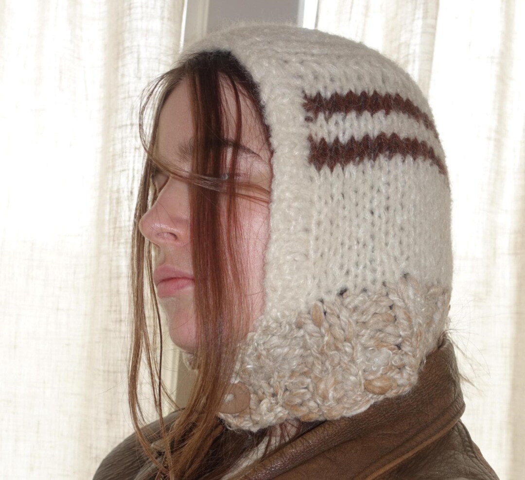 One of One Bonnet With Button Closure- White With Brown Stripes - Etsy