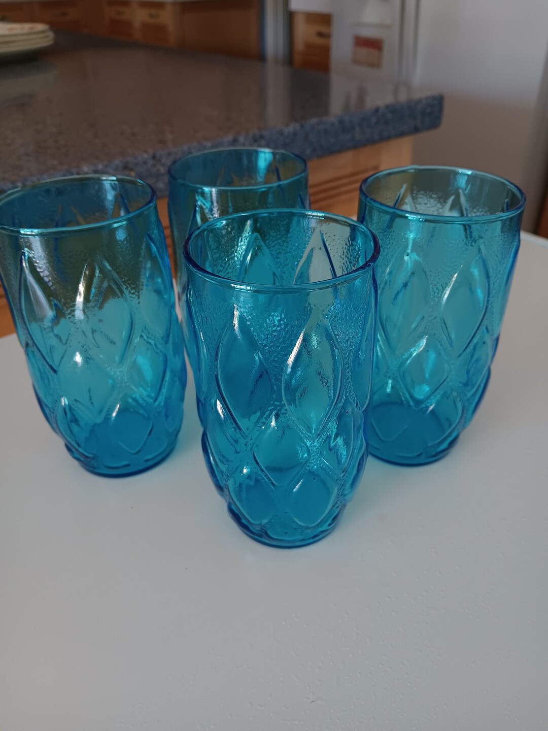Anchor Hocking Blue Madrid Quilted Glasses Set of 4 - Etsy