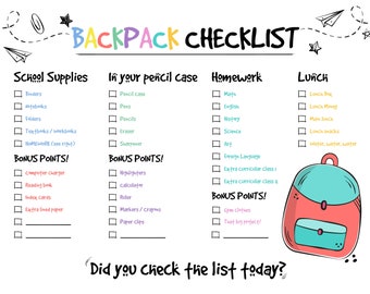 Visual Backpack Checklist, Student Backpack Checklist, Printable ...