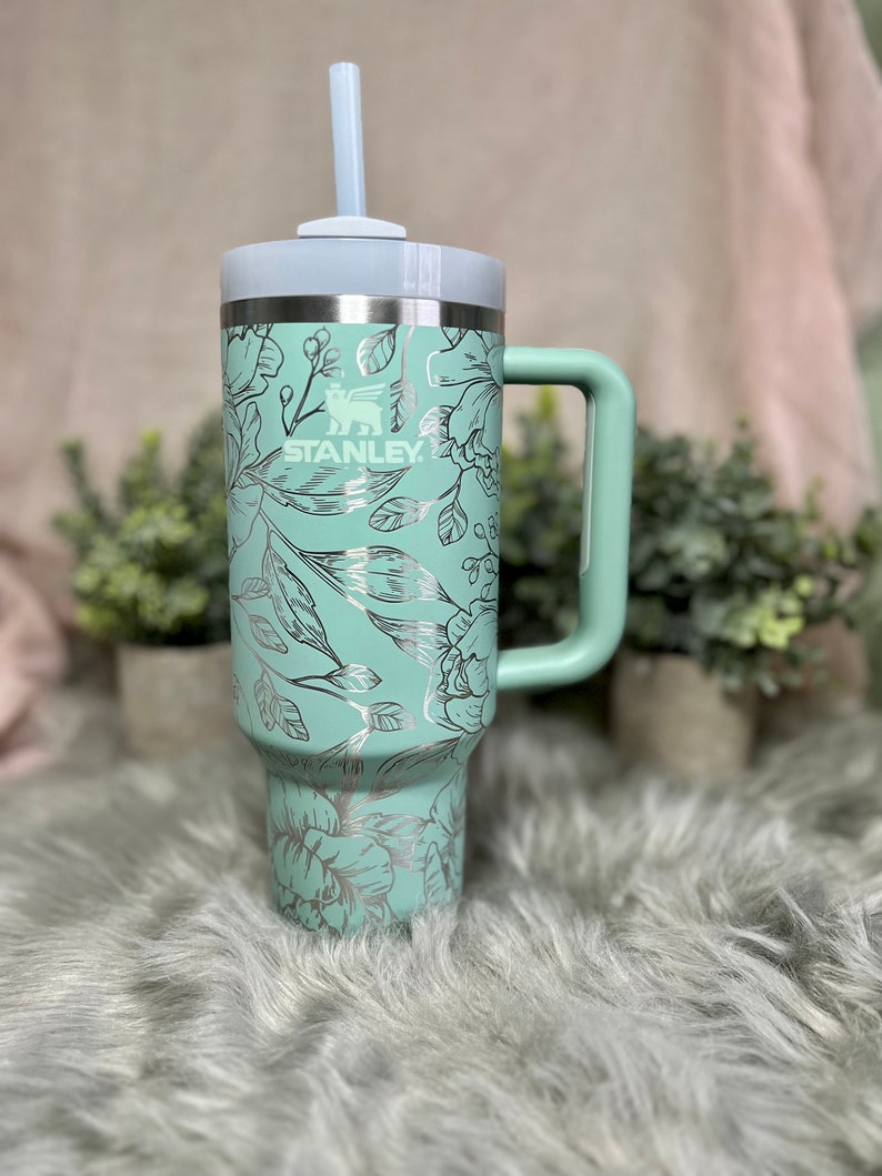 Engraved Peony Stanley Quencher, 40 Oz Floral Tumbler - Etsy