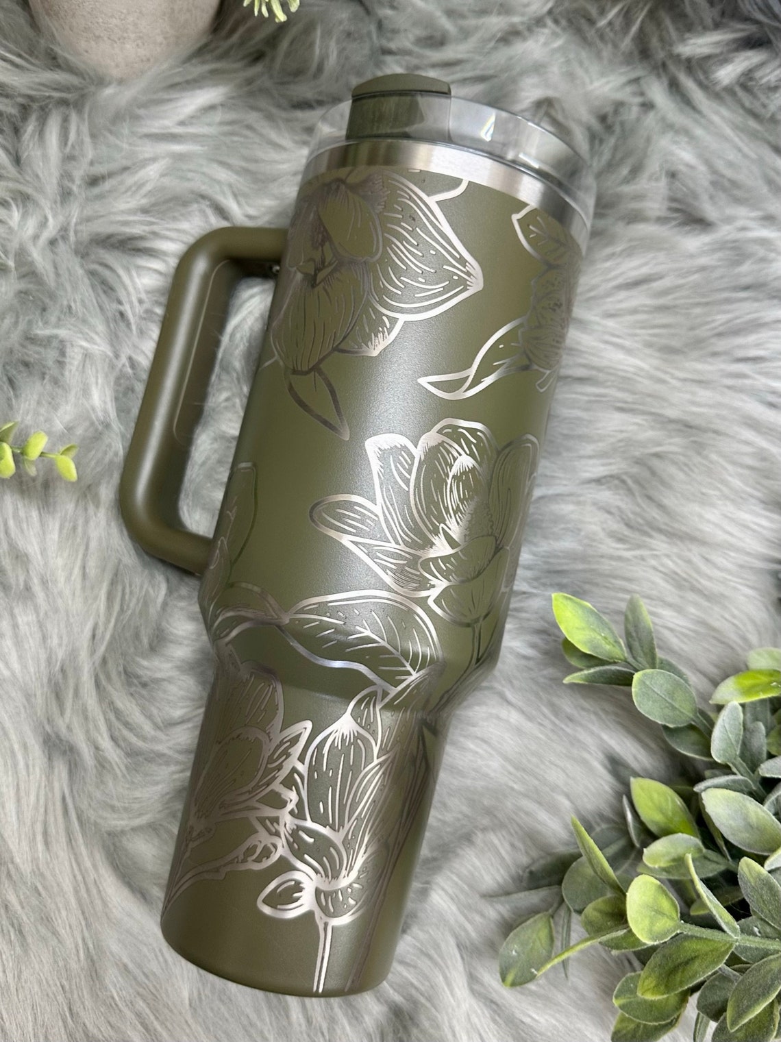 Magnolia Engraved Stanley Tumbler 40 Oz, Full Wrap Floral Design - Etsy