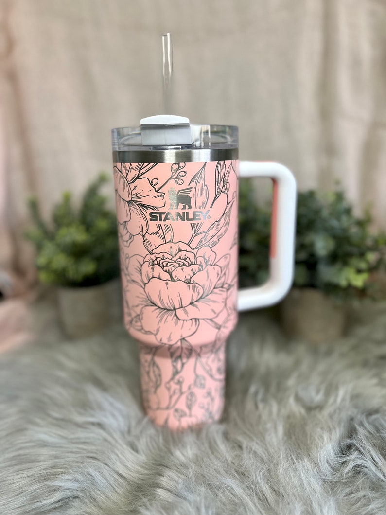 Engraved Peony Stanley Quencher, 40 Oz Floral Tumbler - Etsy