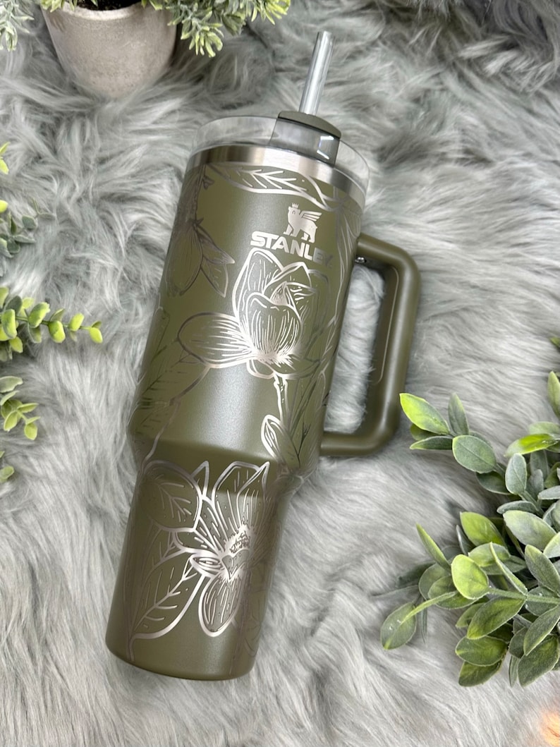 Magnolia Engraved Stanley Tumbler 40 Oz, Full Wrap Floral Design - Etsy
