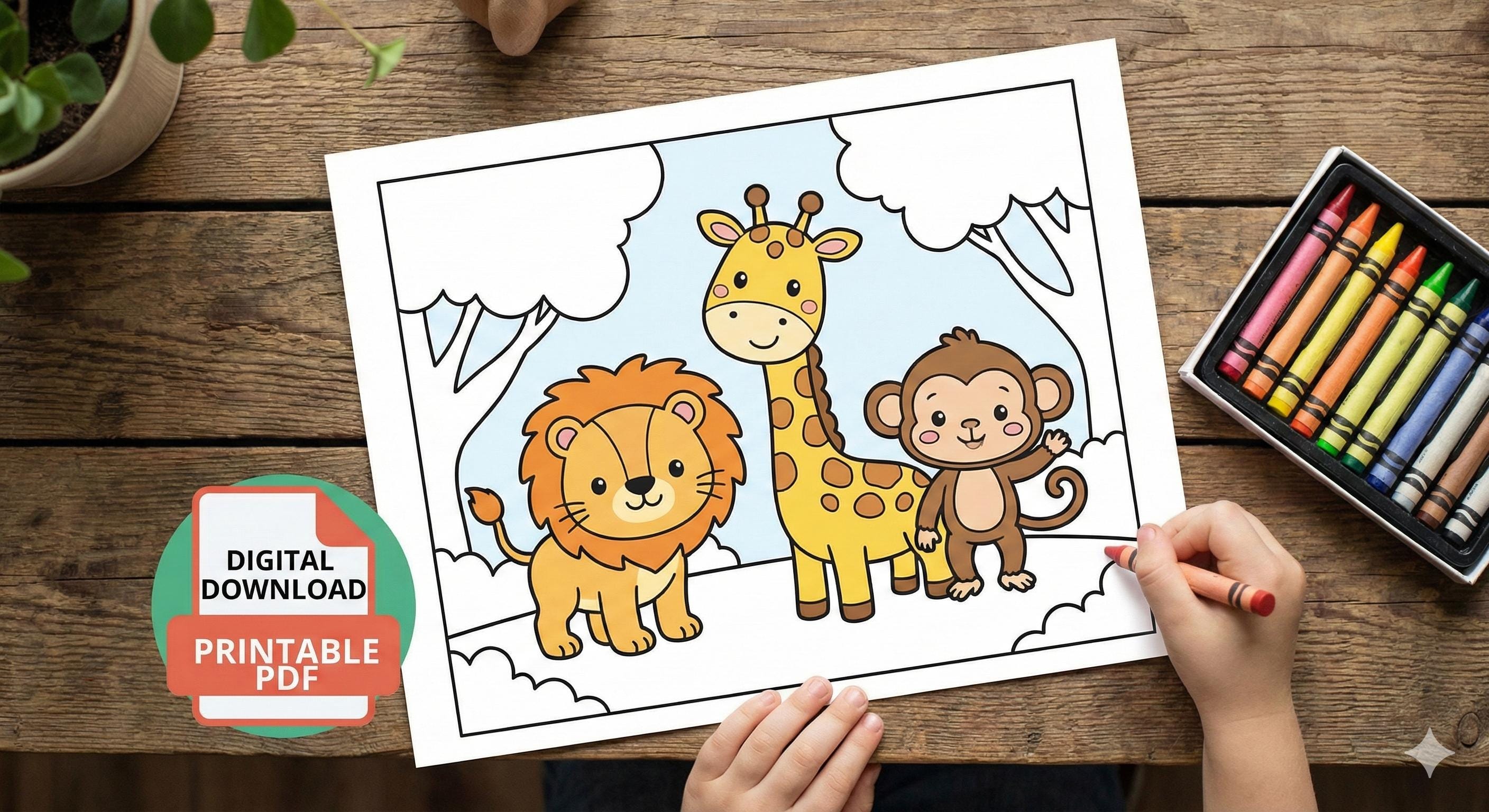 Jungle Animals Coloring Book for Kids (printable PDF Download - Etsy