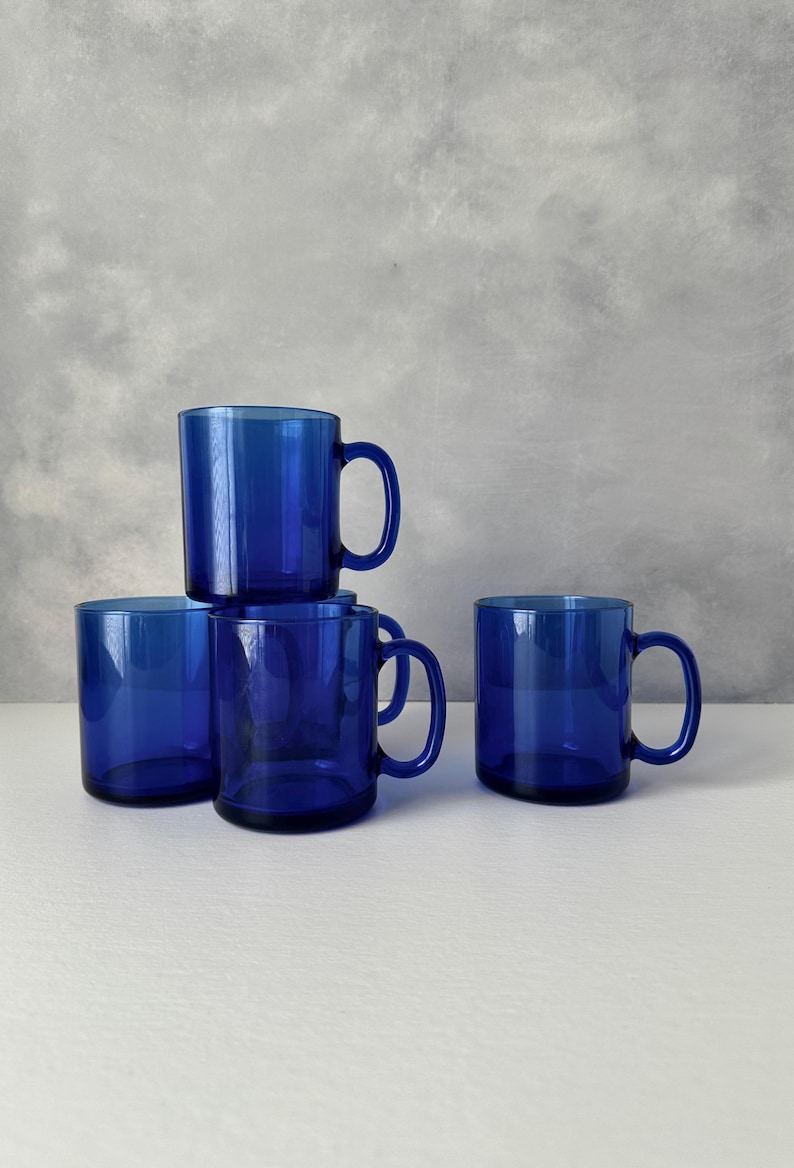 Vintage Arcoroc France Cobalt Blue Glass Cups Set - Etsy