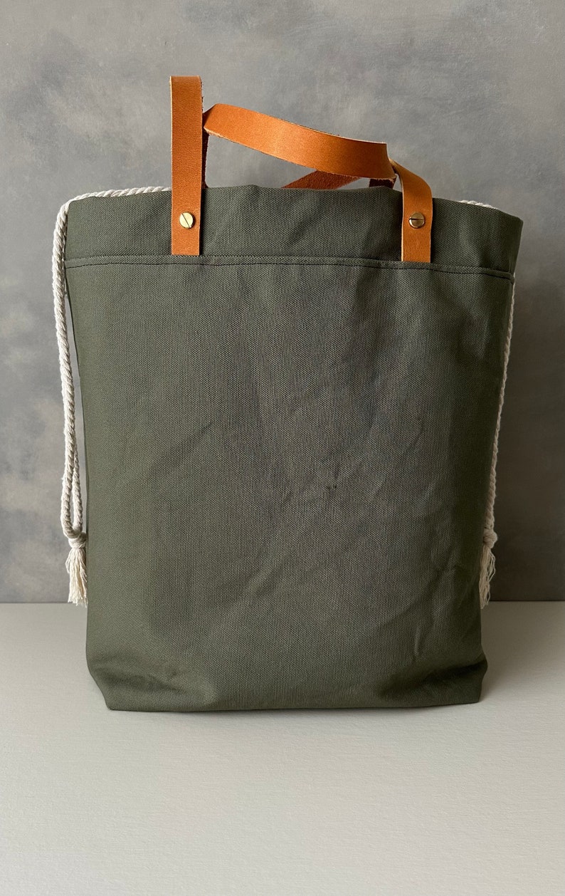 Handmade Olive Green Canvas Drawstring Tote Bag - Etsy