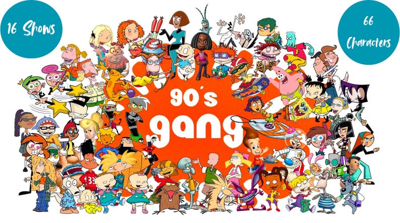 90s Nickelodeon Cartoons Digital Art Print, All Characters, Kids Tv ...