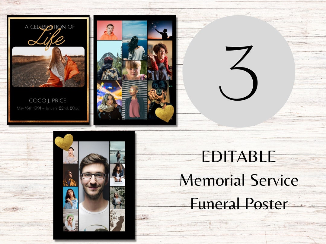 Memorial Collage Sign Template Funeral Photo Poster Funeral Collage ...