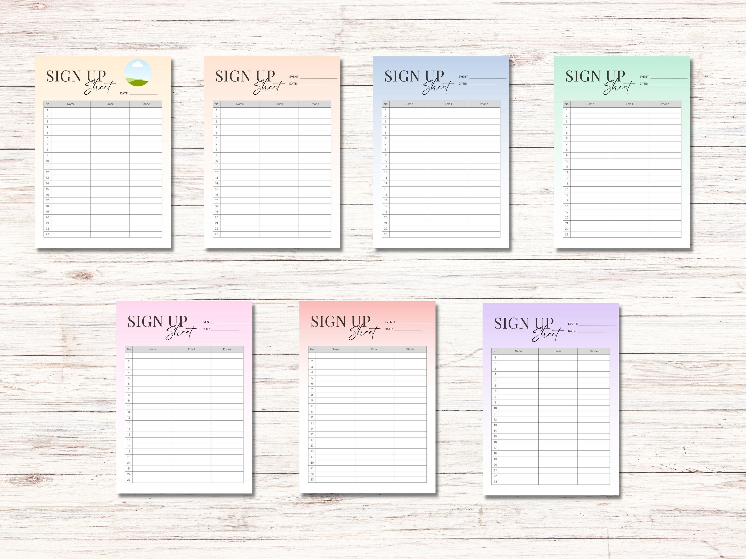 Editable Sign up Sheet Template, Printable Sign up Template, Sign up ...