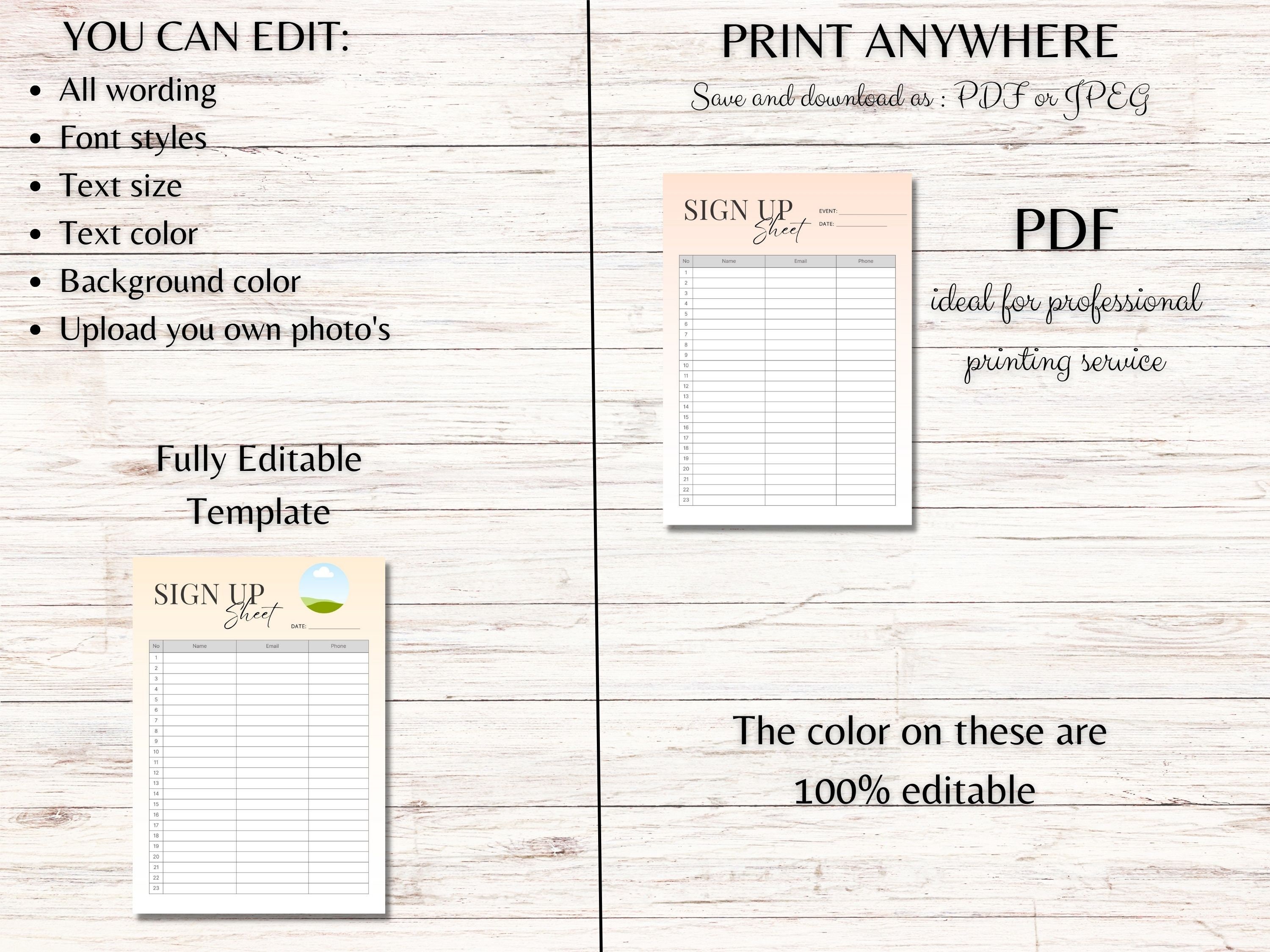 Editable Sign up Sheet Template, Printable Sign up Template, Sign up ...