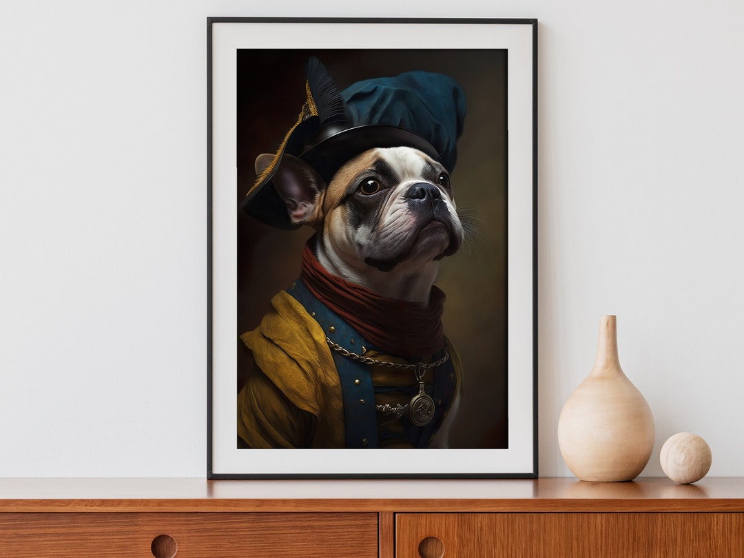 Vintage French Bulldog Portrait Print, Renaissance Animal Painting ...