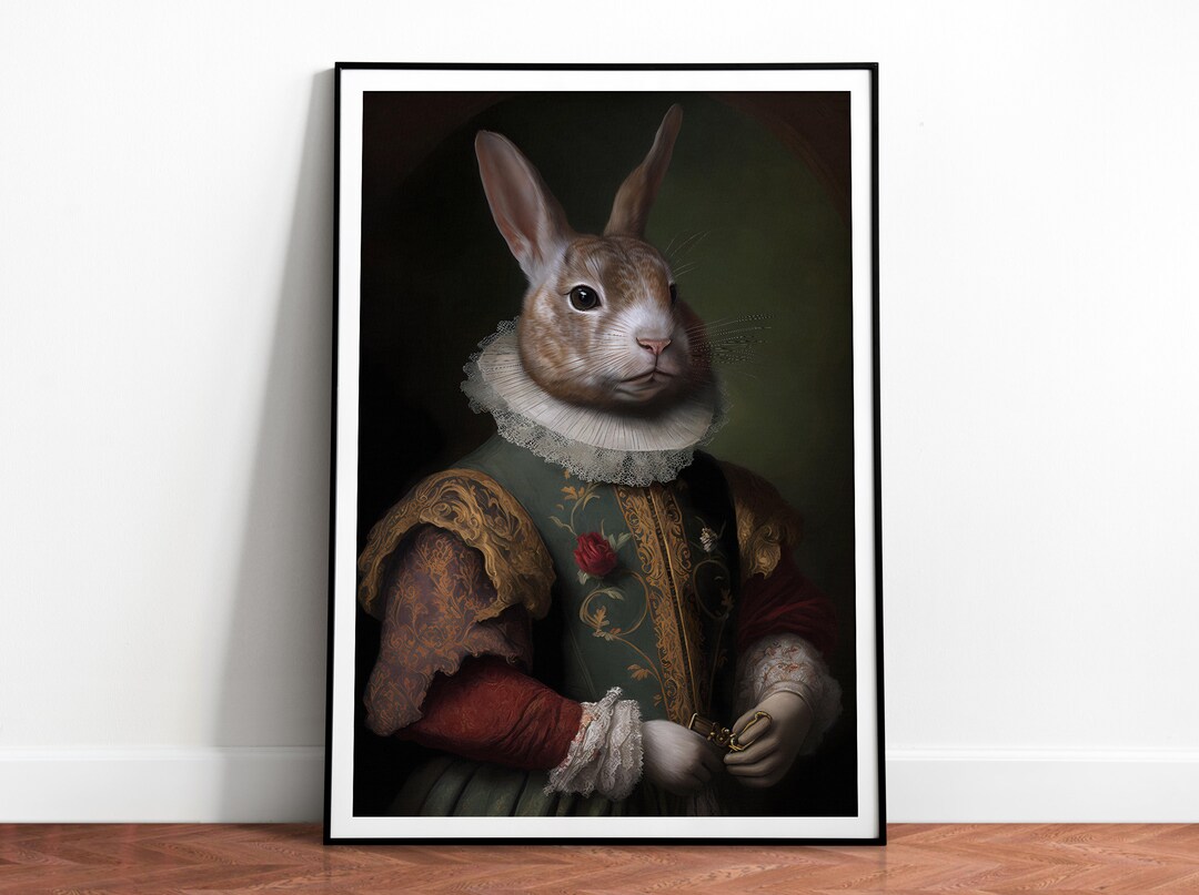Vintage Rabbit Portrait Print, Renaissance Painting, Rabbits Art Poster ...