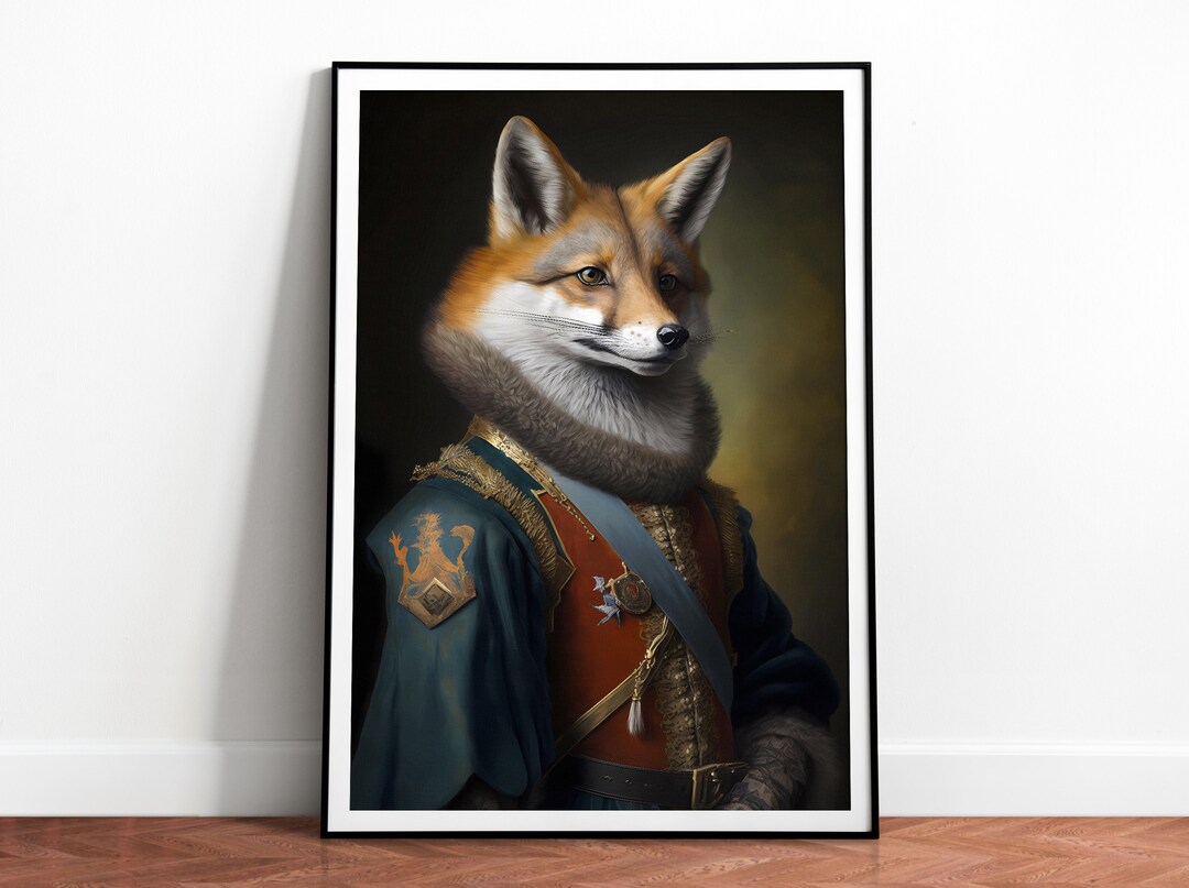 Vintage Aristocrat Fox Portrait Print, Renaissance Painting, Antique ...