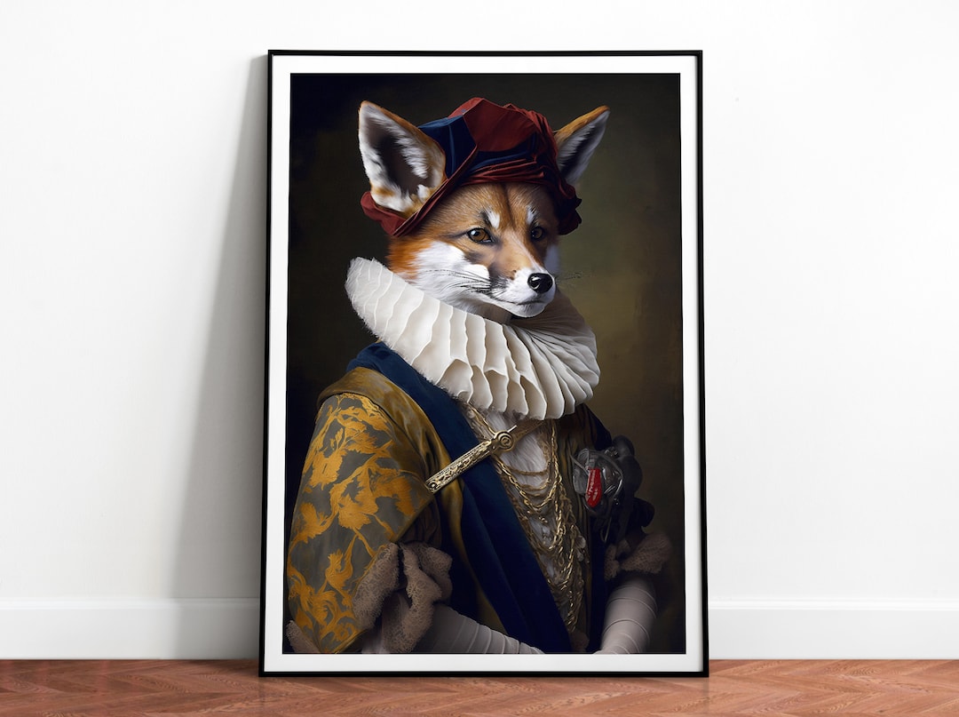 Vintage Aristocrat Fox Portrait Print, Renaissance Painting, Antique ...