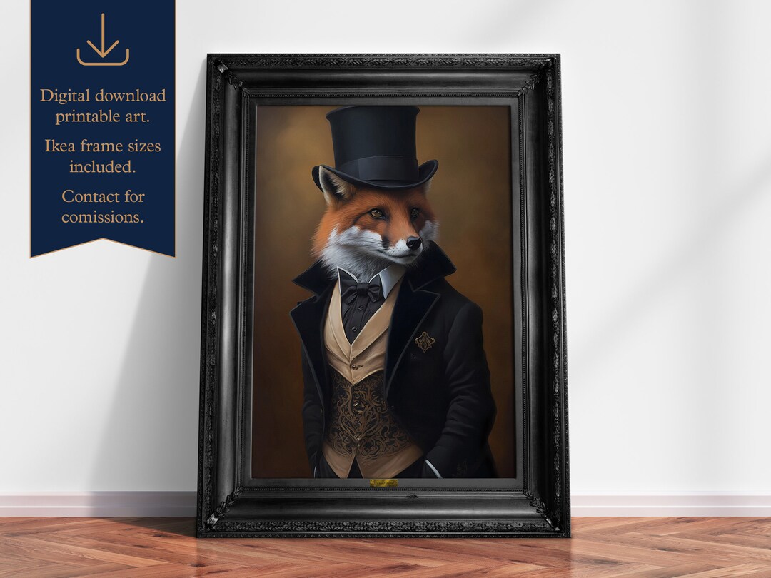 Vintage Gentleman Fox Print, Foxes in Suits, Classical Wildlife Wall ...