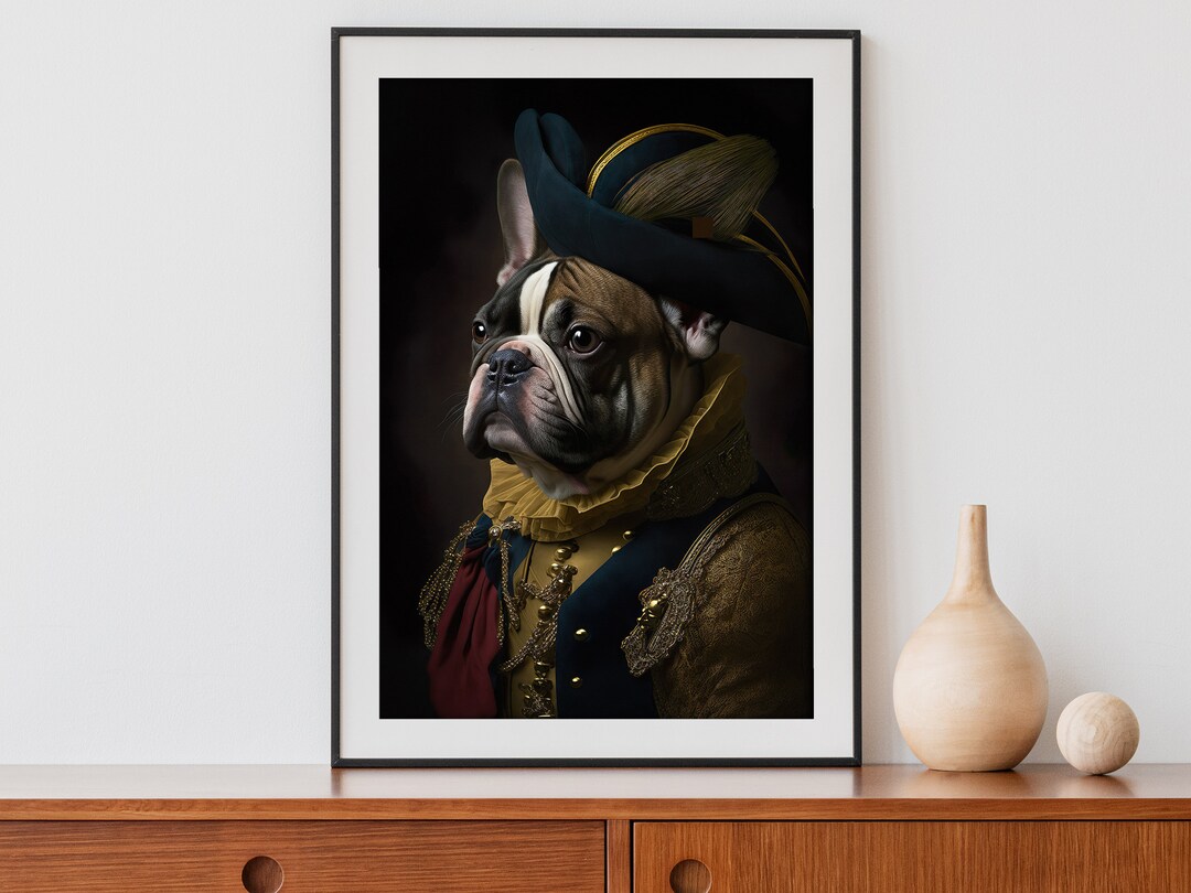 Vintage French Bulldog Portrait Print, Renaissance Animal Painting ...