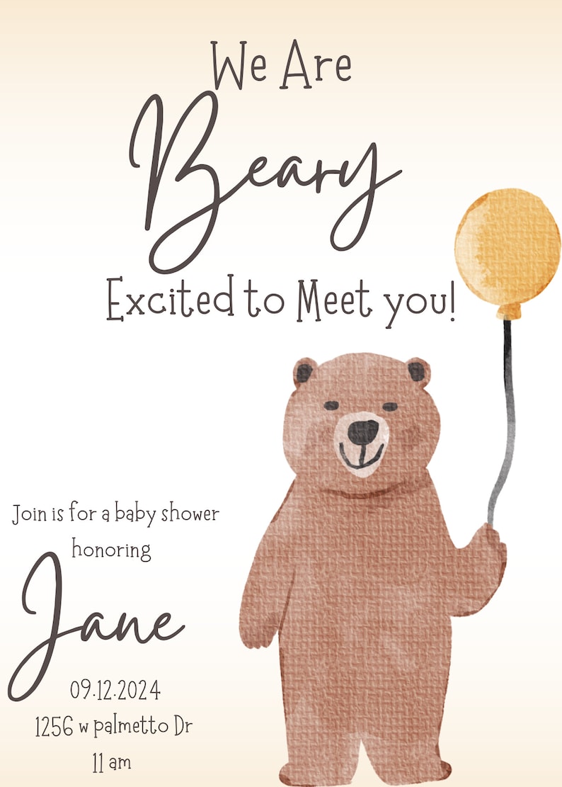 Bear Themed Baby Shower Invitations Beary Excited to Meet You - Etsy