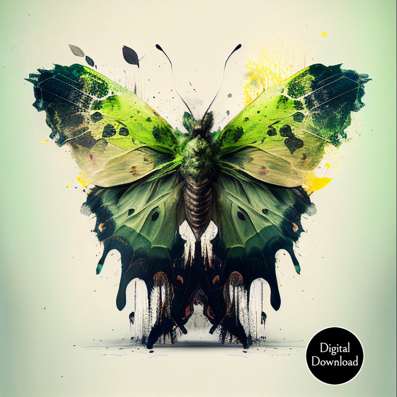 Ink Moth in Shade of Green Printable High-resolution Digital Image ...